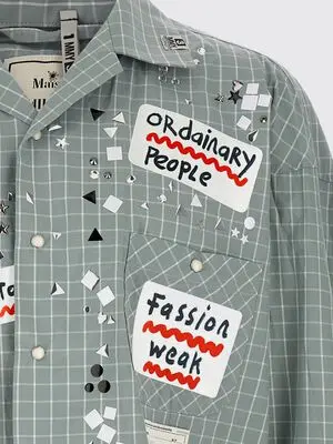 Mihara Yasuhiro Check Cotton Shirt With Cuban Collar And Asymmetric Hem
