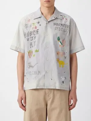 Mihara Yasuhiro Graphic Print Cotton-blend Bowling Shirt With Cuban Collar