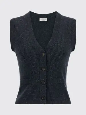 Brunello Cucinelli Slim Fit V-neck Knitted Waistcoat In Cashmere Blend With Lurex