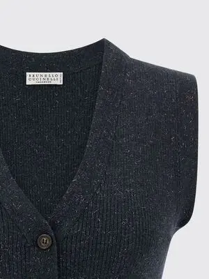 Brunello Cucinelli Slim Fit V-neck Knitted Waistcoat In Cashmere Blend With Lurex