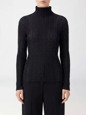 Issey Miyake Pleated Slim Fit Polo Neck Long Sleeve Top In Polyester