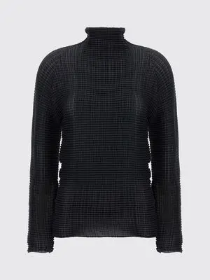 Issey Miyake Pleated Slim Fit Polo Neck Long Sleeve Top In Polyester