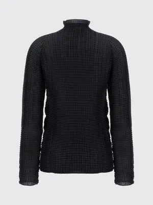 Issey Miyake Pleated Slim Fit Polo Neck Long Sleeve Top In Polyester