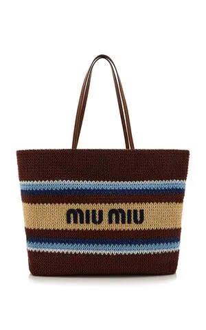 Miu Miu Raffia-effect Woven Tote Bag - Stripe