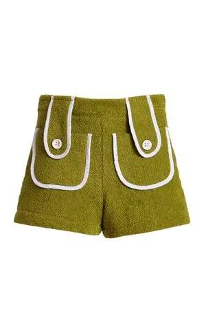 La Veste Carambola Textured Cotton Terry Mini Shorts - Green
