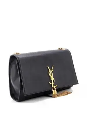 Saint Laurent Monogram Tassel Leather Medium Crossbody Bag - Black