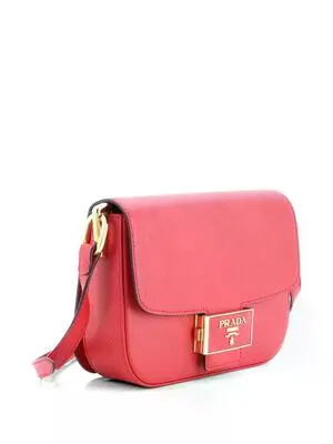 Prada Saffiano Leather Embleme Flap Shoulder Bag - Red