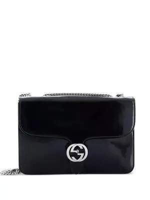 Gucci Interlocking Patent Medium Shoulder Bag - Black