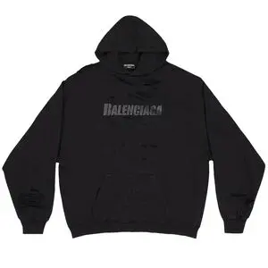 Balenciaga Oversized Fit Distressed Hoodie - Black