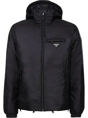 Prada Re-nylon Down Jacket With Removable Hood - Black
