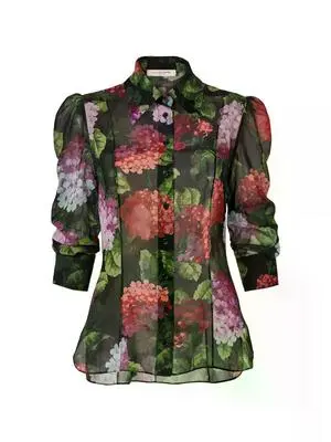 Carolina Herrera Hydrangea Print Chiffon Blouse