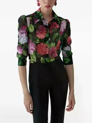 Carolina Herrera Hydrangea Print Chiffon Blouse
