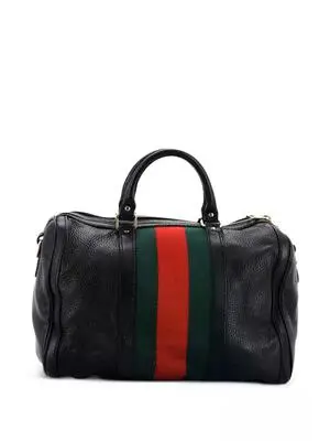 Gucci Vintage Web Boston Bag Leather Medium Satchel - Black