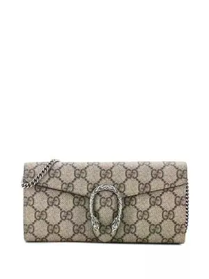 Gucci Dionysus Chain Wallet Gg Coated Canvas Long Clutch Bag - Brown