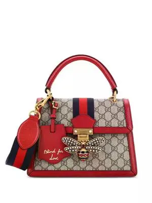 Gucci Queen Margaret Top Handle Bag Gg Coated Canvas With Leather Small Satchel - Red