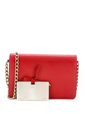 Prada Saffiano Leather Chain Wallet Crossbody Bag - Red
