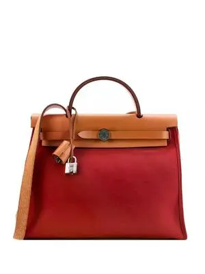 Hermès Herbag Zip Leather And Toile 31 Shoulder Bag - Red