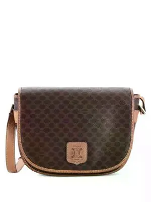 Celine Vintage Macadam Coated Canvas Saddle Flap Shoulder Bag - Brown