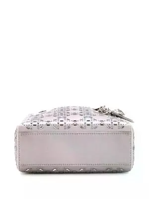 Dior Lady Bag Crystal Embellished Cannage Quilt Satin Mini Satchel - Grey