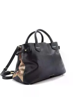 Burberry Banner Tote Leather And House Check Canvas Medium Satchel
