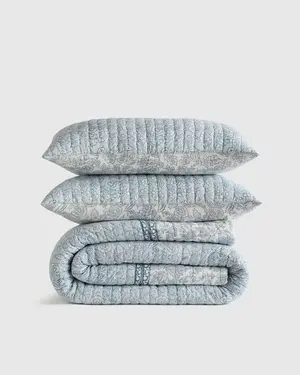 Quince Block Print Quilt Set - Blue