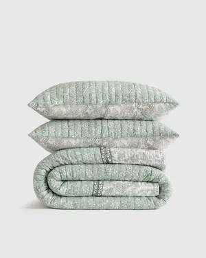 Quince Block Print Quilt Set - Green