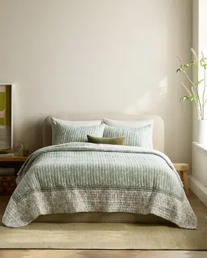 Quince Block Print Quilt Set - Green