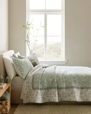 Quince Block Print Quilt Set - Green