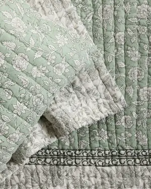 Quince Block Print Quilt Set - Green