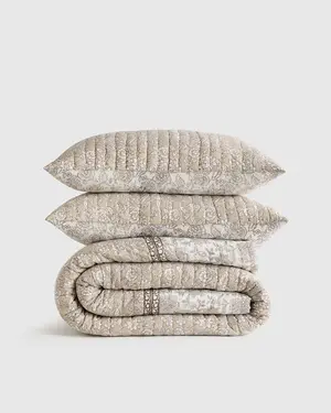 Quince Block Print Quilt Set - Toffee