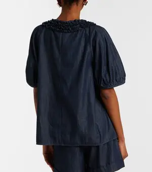 Max Mara Embellished Ruffled Denim Blouse