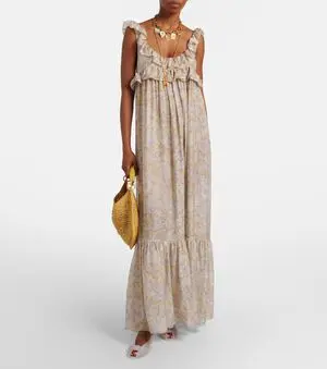 Chloé Floral Ruffled Silk Charmeuse Maxi Dress - Multicoloured