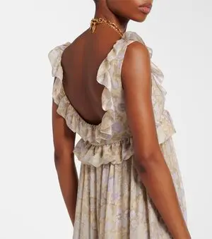 Chloé Floral Ruffled Silk Charmeuse Maxi Dress - Multicoloured