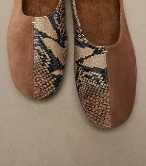 Khaite Jane Snake-effect Leather And Suede Ballet Flats - Brown
