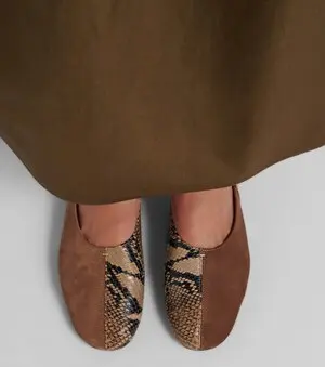 Khaite Jane Snake-effect Leather And Suede Ballet Flats - Brown