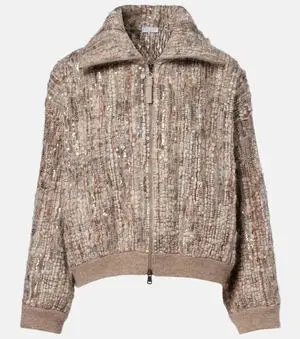 Brunello Cucinelli Sequined Mohair-blend Cardigan - Beige