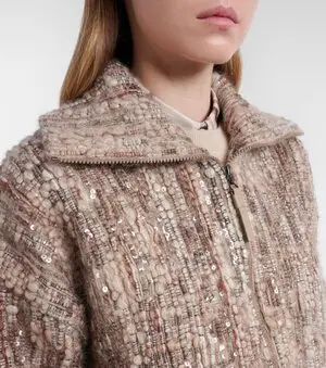 Brunello Cucinelli Sequined Mohair-blend Cardigan - Beige