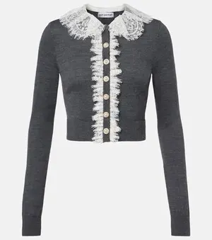 SELF-PORTRAIT Lace-trimmed Wool Cardigan