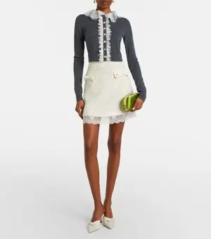 SELF-PORTRAIT Lace-trimmed Wool Cardigan