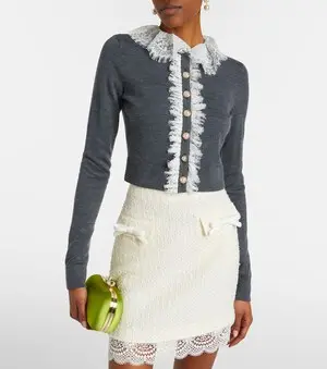 SELF-PORTRAIT Lace-trimmed Wool Cardigan