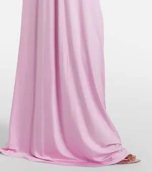 SELF-PORTRAIT Caped Ruched Jersey Maxi Dress - Pink