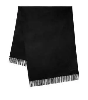 Mulberry Merino Wool Fringed Scarf - Black