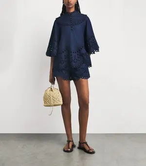 Zimmermann Denim Broderie Shorts - Navy