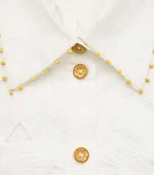 Zimmermann Mahon Cropped Cotton Shirt With Botanical Cut-outs And Floral Buttons - Ivory