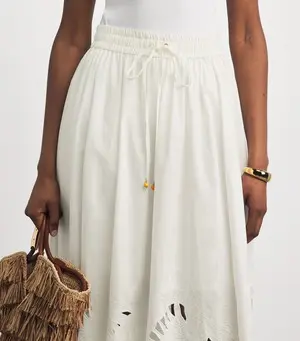 Zimmermann Mahon Cotton Midi Skirt - Ivory