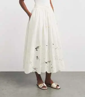 Zimmermann Mahon Cotton Midi Skirt - Ivory