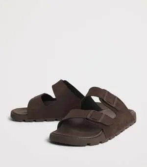 BOSS Faux Suede Buckled Slides - Brown