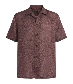 Brioni Linen Short-sleeve Flecked Shirt - Brown