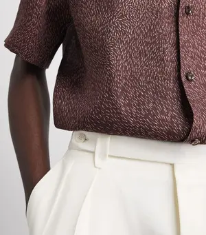 Brioni Linen Short-sleeve Flecked Shirt - Brown