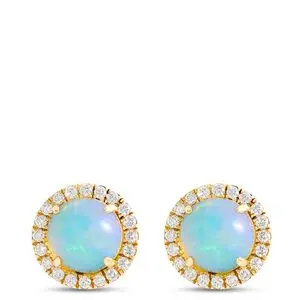 Benbridge Round Opal And Diamond Halo Earrings In 14k Yellow Gold - Multicolored